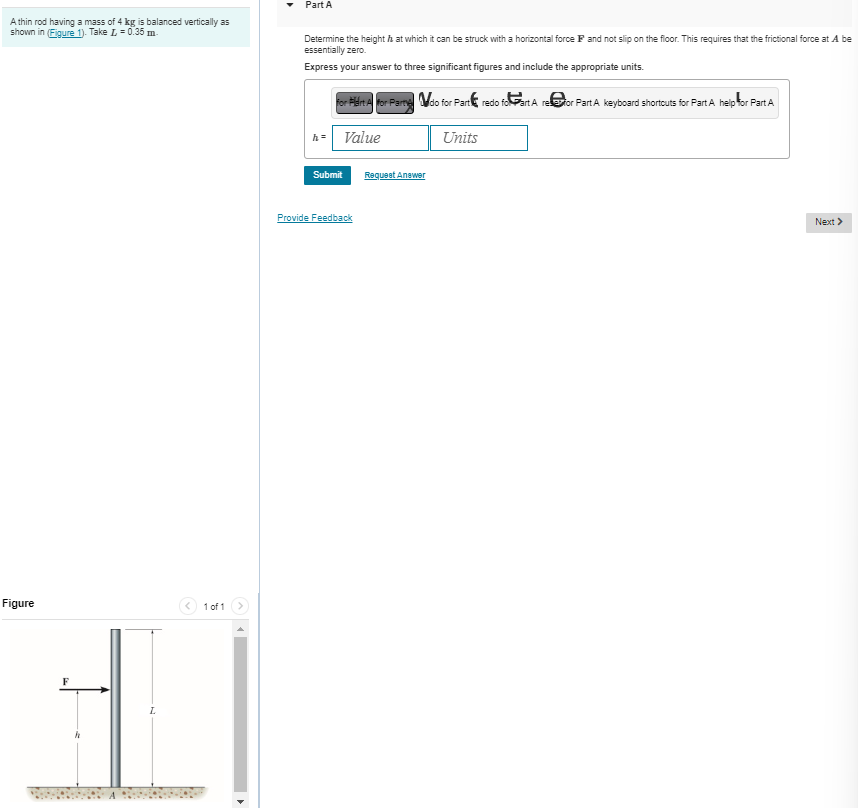 Solved A thin rod having a mass of 4 ﻿kg is balanced | Chegg.com