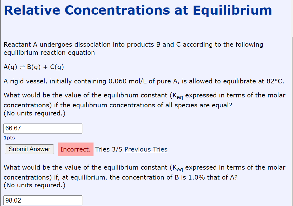Solved Relative Concentrations at Equilibrium Reactant A | Chegg.com