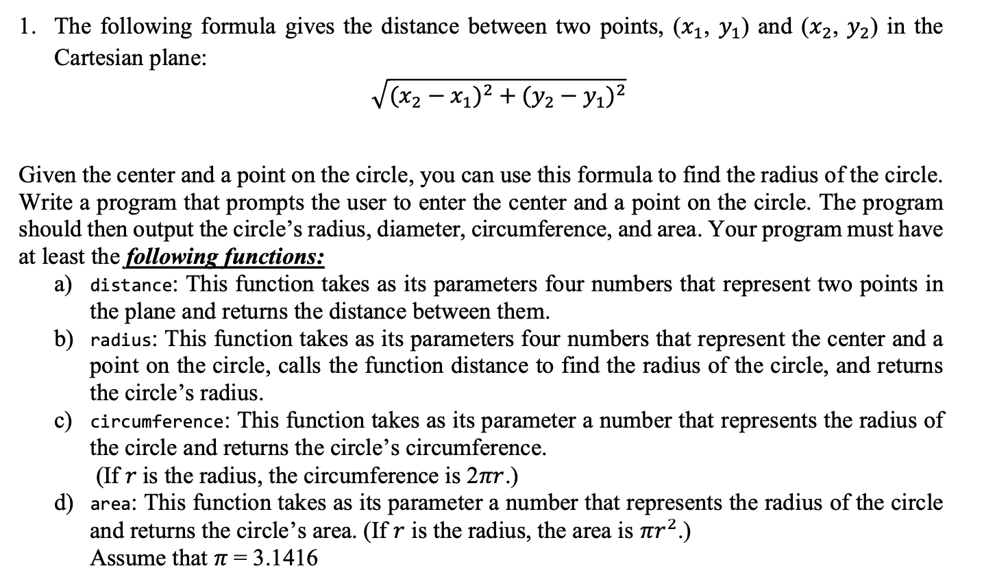 Solved User defined function: value returning function | Chegg.com