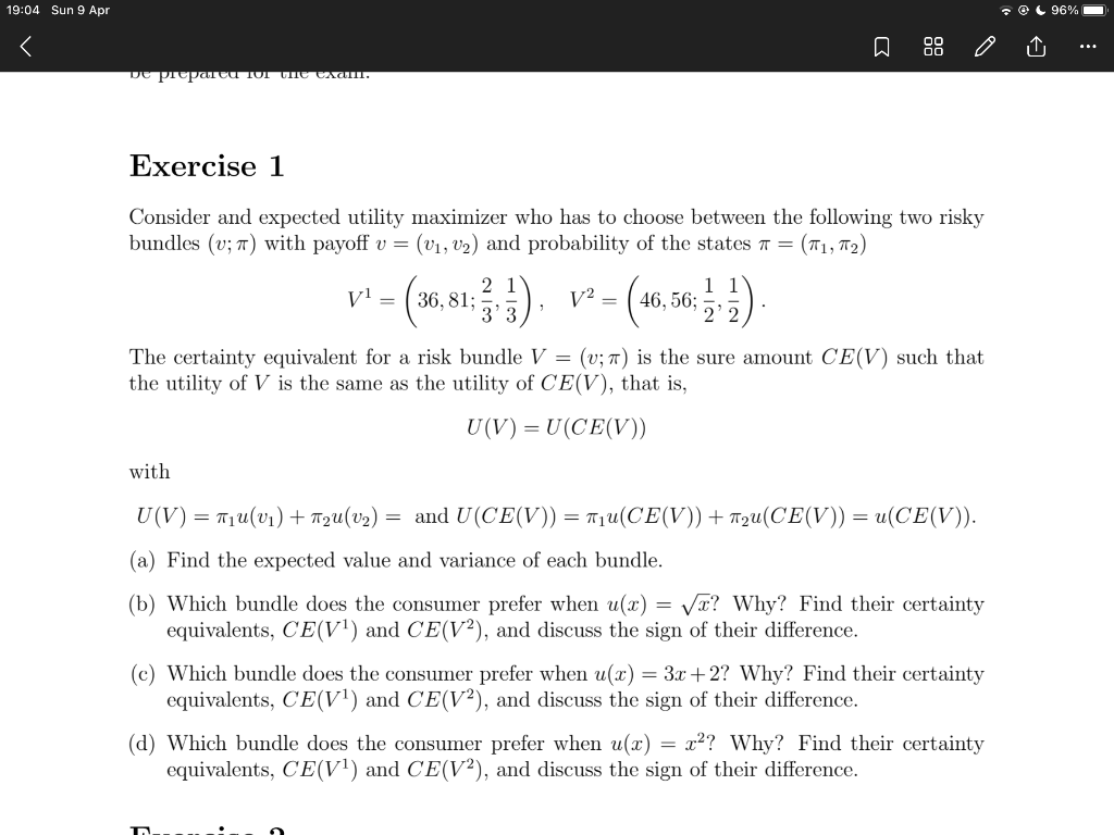 Solved Consider and expected utility maximizer who has to | Chegg.com