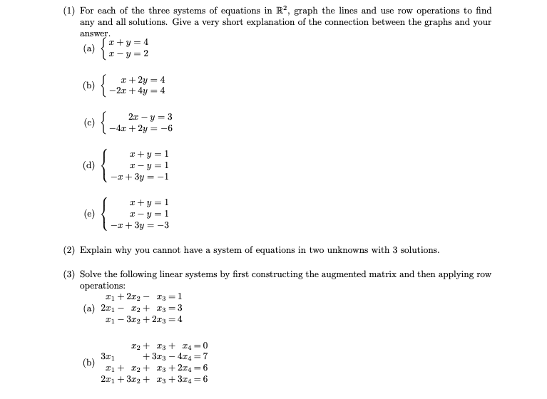 Solved (1) For each of the three systems of equations in R?, | Chegg.com