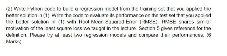 Solved 2 Write Python Code To Build A Regression Model 5012