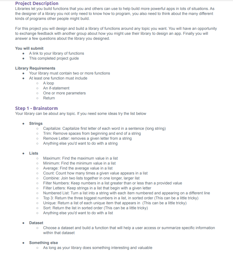 Solved Project Description Libraries let you build functions | Chegg.com