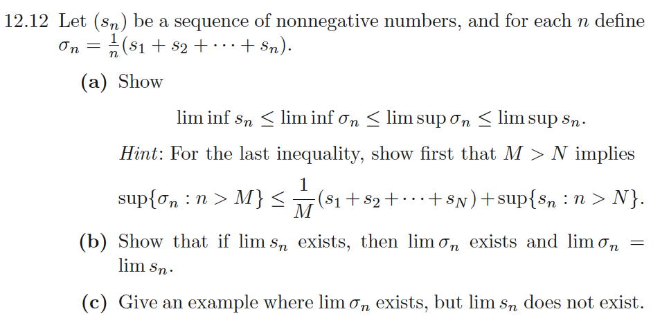 Solved 12.12 Let (sn) be a sequence of nonnegative numbers, | Chegg.com