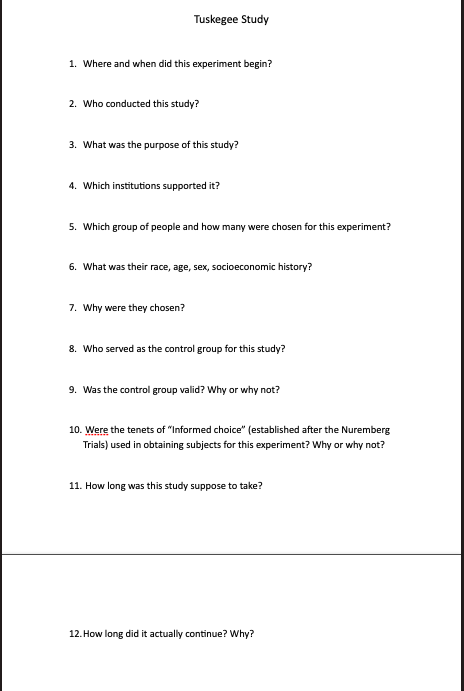 Solved Tuskegee Study 1. Where and when did this experiment | Chegg.com