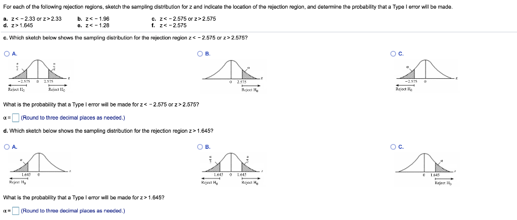 Solved For each of the following rejection regions, sketch | Chegg.com