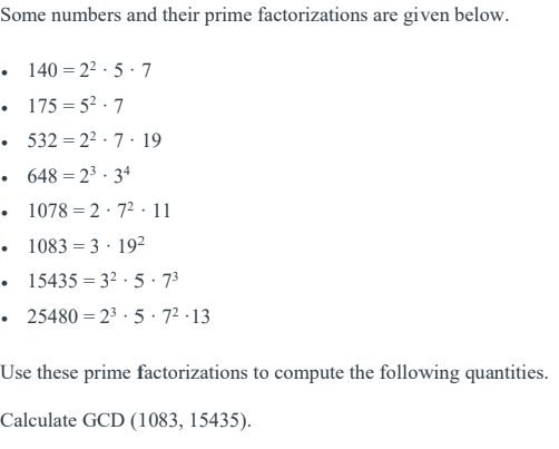 Solved Some numbers and their prime factorizations are given | Chegg.com