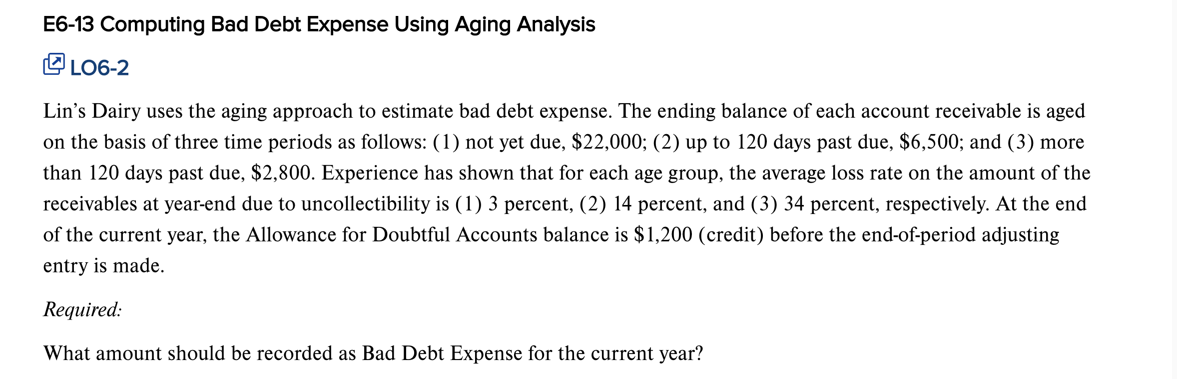 Solved E6-13 Computing Bad Debt Expense Using Aging Analysis | Chegg.com