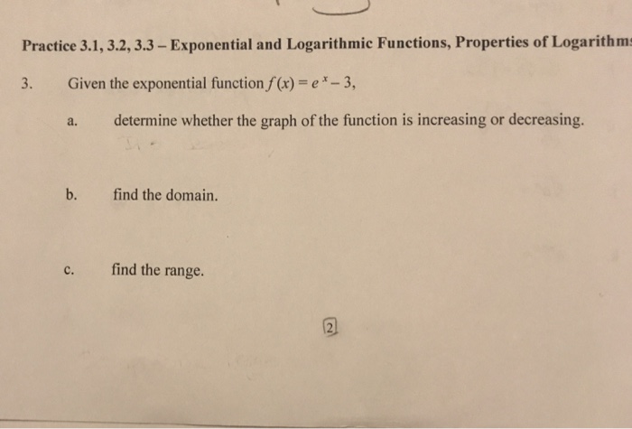 Solved Practice 3.1, 3.2, 3.3- Exponential and Logarithmic | Chegg.com