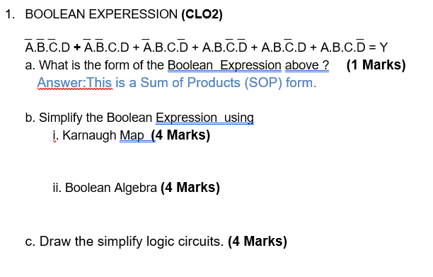 Solved BOOLEAN EXPERESSION | Chegg.com