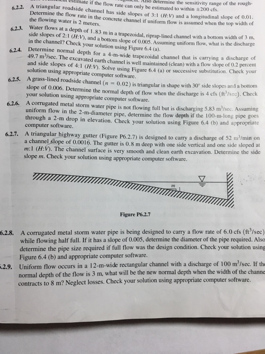Solved A triangular roadside channel has side slopes of 3:1 | Chegg.com