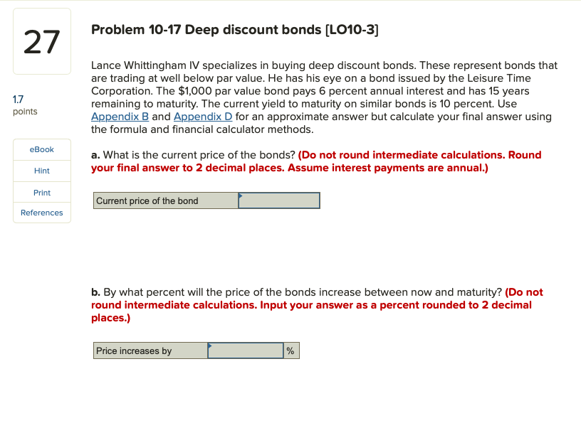 Solved Problem 10-17 Deep discount bonds [LO10-3] 27 Lance | Chegg.com