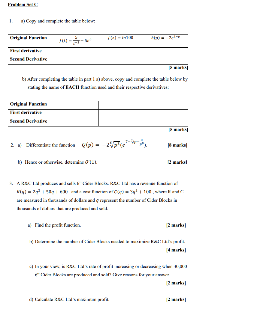 Solved Problem Set Ca) ﻿Copy and complete the table below:[5 | Chegg.com