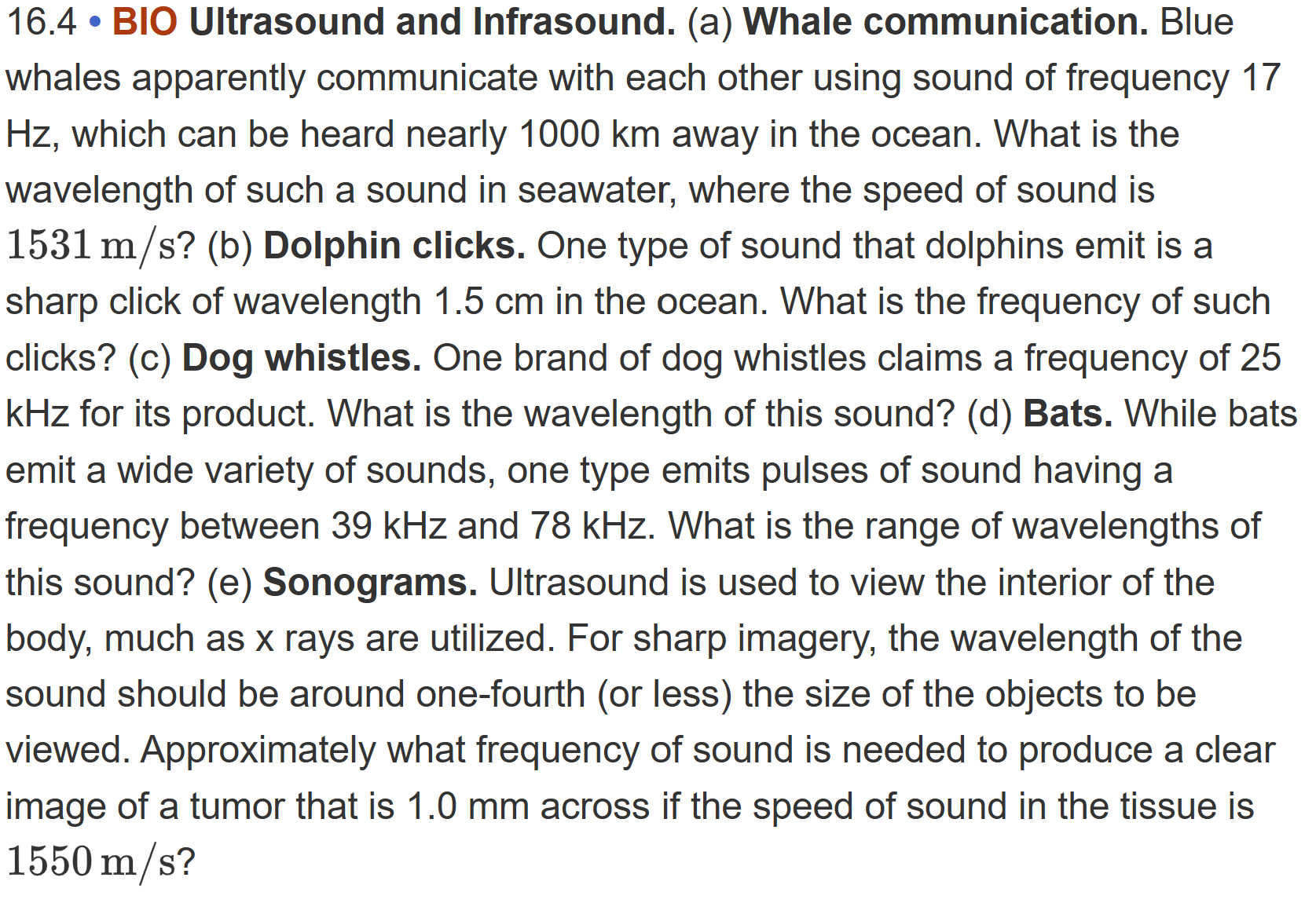 Solved 16.4 - BIO Ultrasound and Infrasound. (a) Whale | Chegg.com
