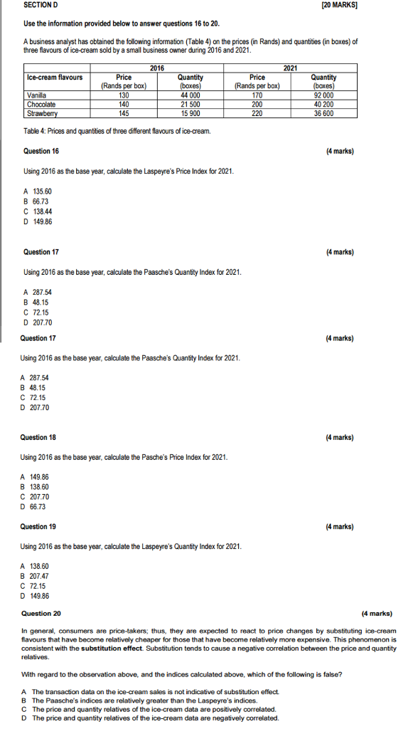 Solved SECTION D Use the information provided below to | Chegg.com