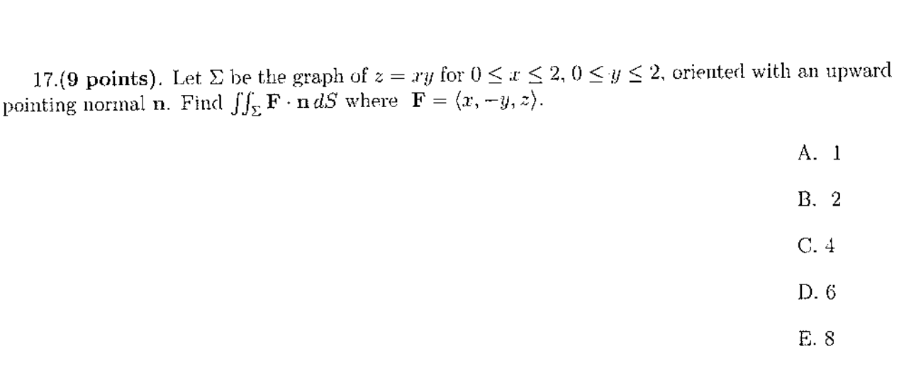 Solved 17. ( 9 points). Let ∑ be the graph of z=xy for | Chegg.com