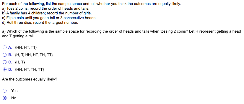 Solved For each of the following, list the sample space and | Chegg.com