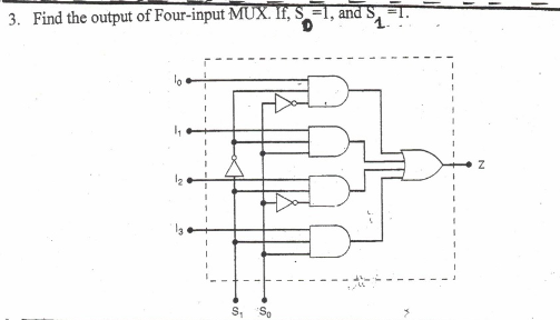 Solved 3. Find the output of Four-input MUX. If, S =1, and Z | Chegg.com