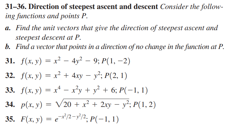 Solved 31-36. Direction of steepest ascent and descent | Chegg.com