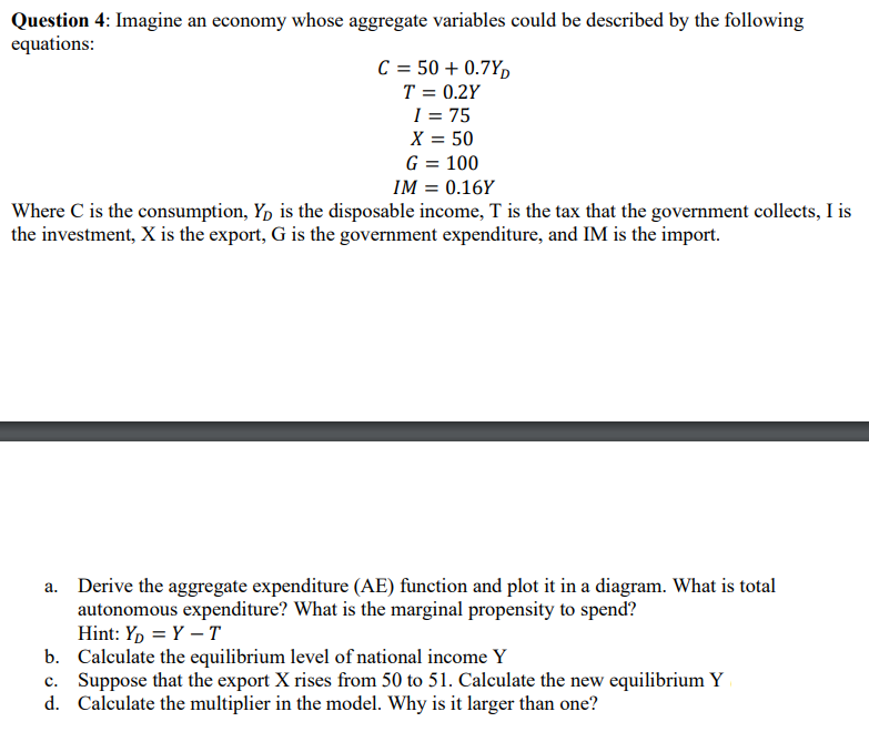Solved Question 4: Imagine an economy whose aggregate | Chegg.com