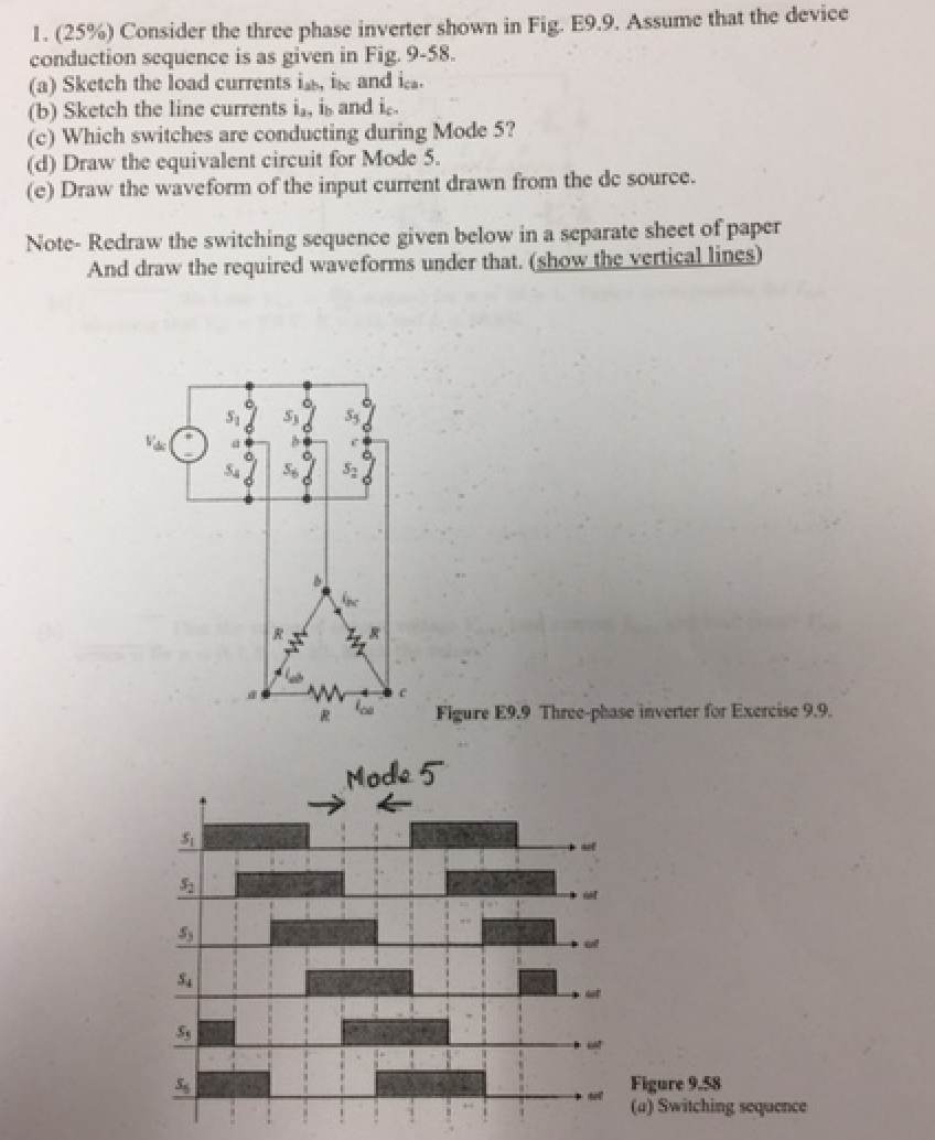 Solved 1. (25%) Consider the three phase inverter shown in | Chegg.com