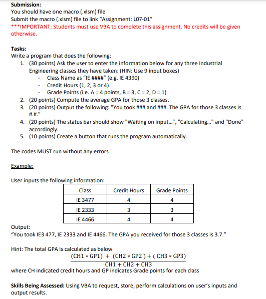 Solved Submission You Should Have One Macro Xlsm Fi 