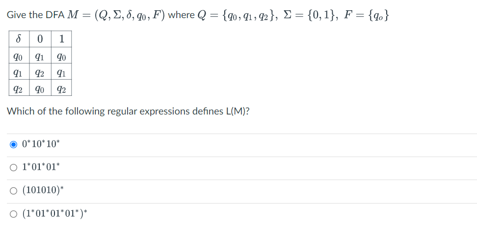 Solved Give the DFA M=(Q,Σ,δ,q0,F) where | Chegg.com