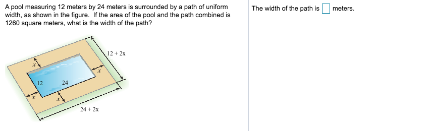 Solved The width of the path is meters. A pool measuring 12 | Chegg.com
