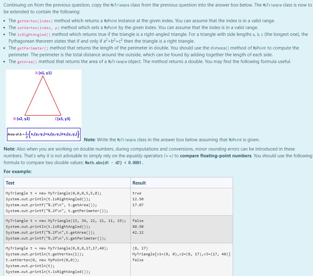 Define a class called MyTriangle, which models a | Chegg.com