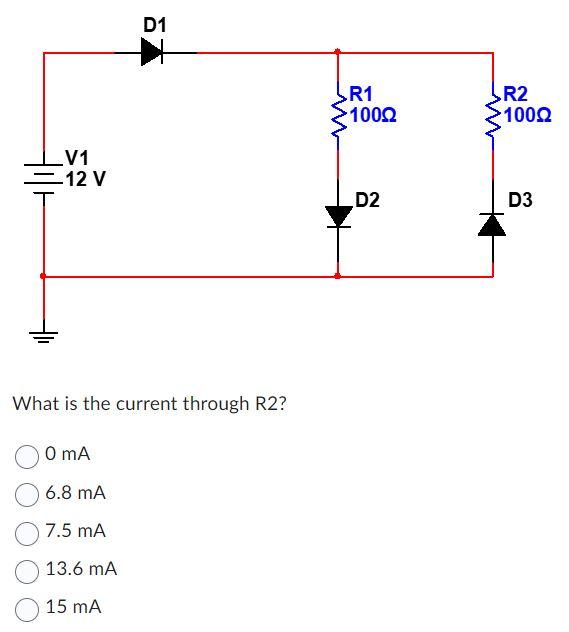 Solved What is the current through R2? 0 mA6.8 mA7.5 mA13.6 | Chegg.com