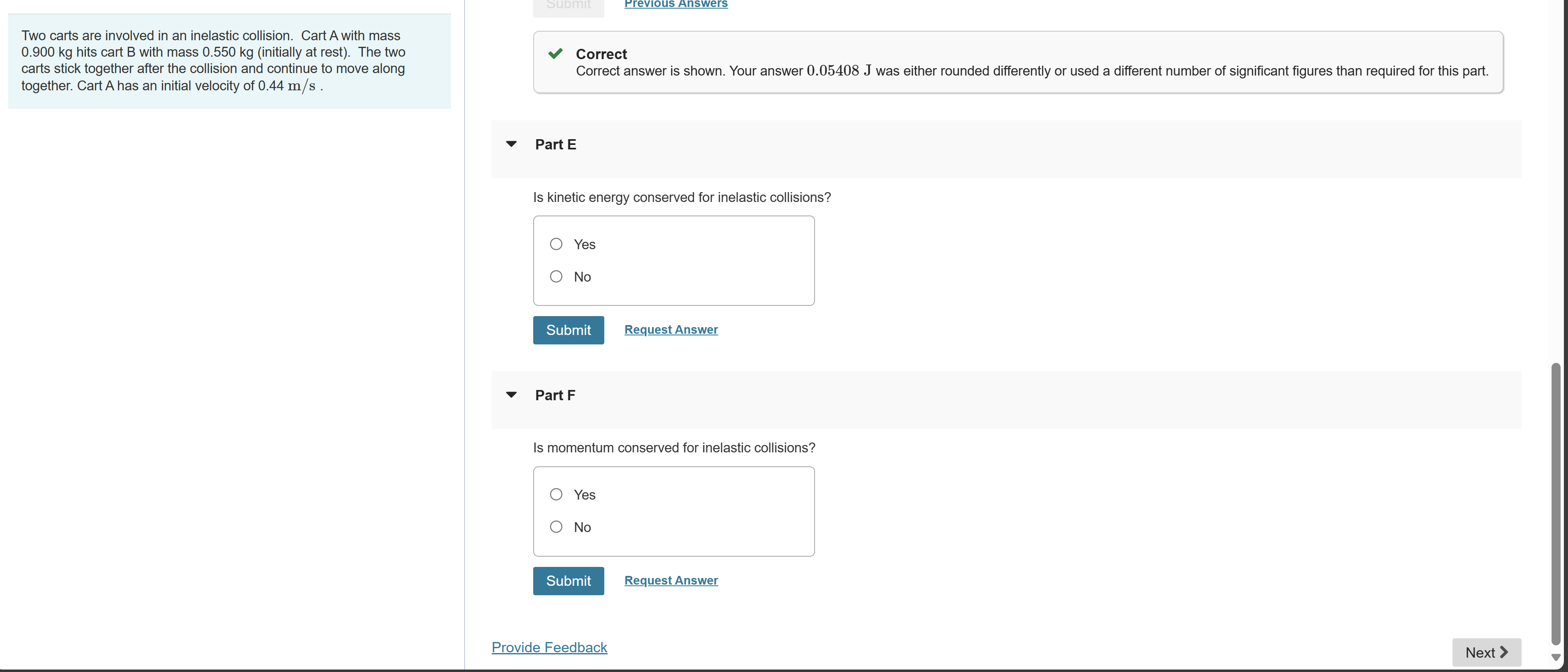 Solved Two carts are involved in an inelastic collision. | Chegg.com