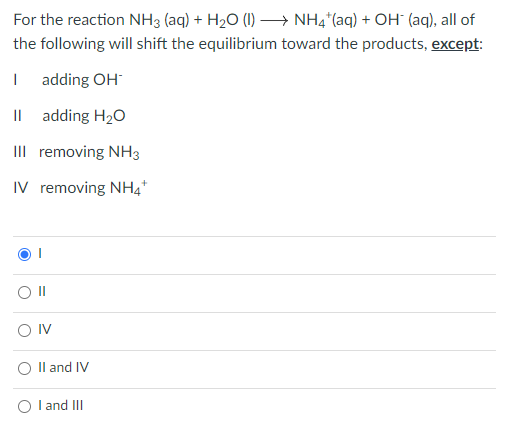 Solved For the reaction NH3 (aq) + H20 (1) NH4" (aq) + OH- | Chegg.com