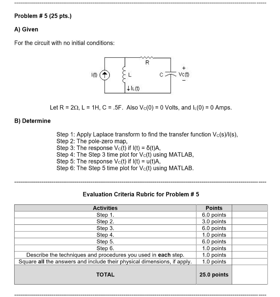 Solved Problem # 5 (25 pts.) A) Given For the circuit with | Chegg.com