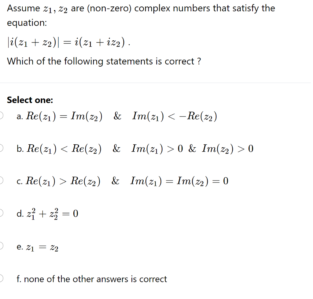 Solved Assume 21, 22 are (non-zero) complex numbers that | Chegg.com