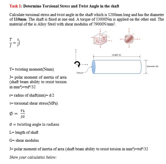 Solved Task 1: Determine Torsional Stress and Twist Angle in | Chegg.com