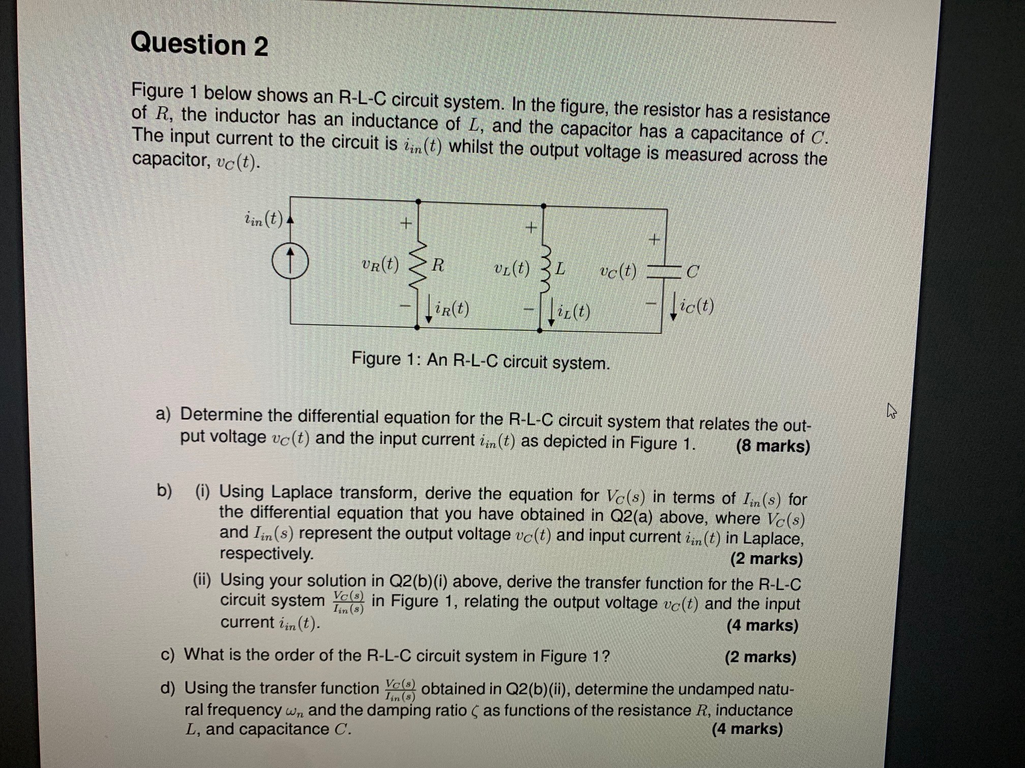 Solved Figure 1 below shows an R-L-C circuit system. In the | Chegg.com