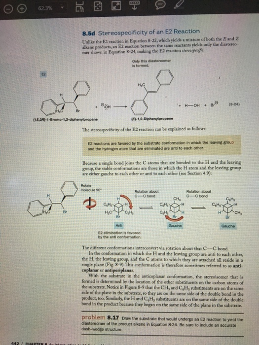 Solved 8.5d Stereospecificity of an E2 Reaction Unlike the | Chegg.com