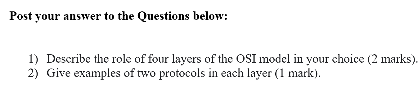 Solved Post your answer to the Questions below: 1) Describe | Chegg.com