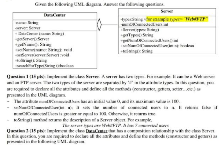 Solved Given the following UML diagram. Answer the following | Chegg.com