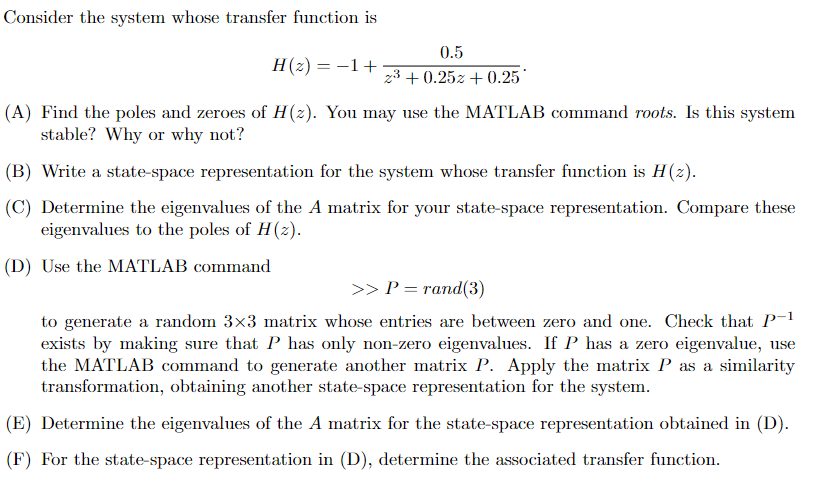 Consider the system whose transfer function | Chegg.com