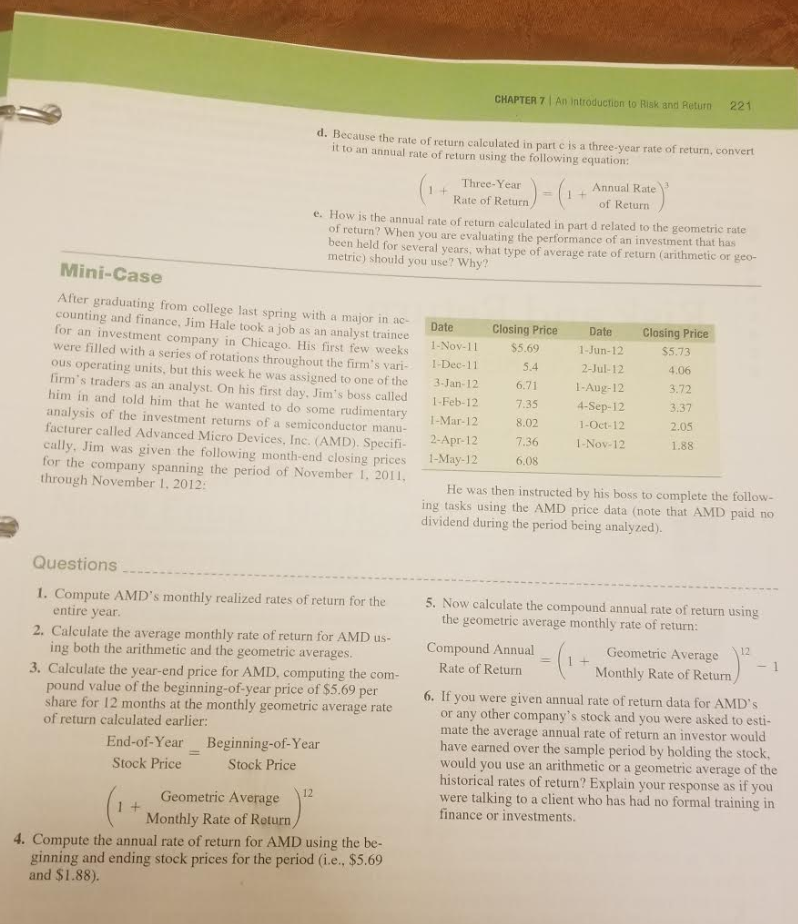 Solved 221 An introduction to Risk and Return CHAPTER 7 d. | Chegg.com
