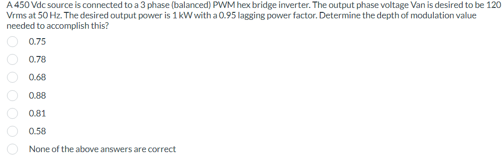 Solved A 450 Vdc source is connected to a 3 phase (balanced) | Chegg.com