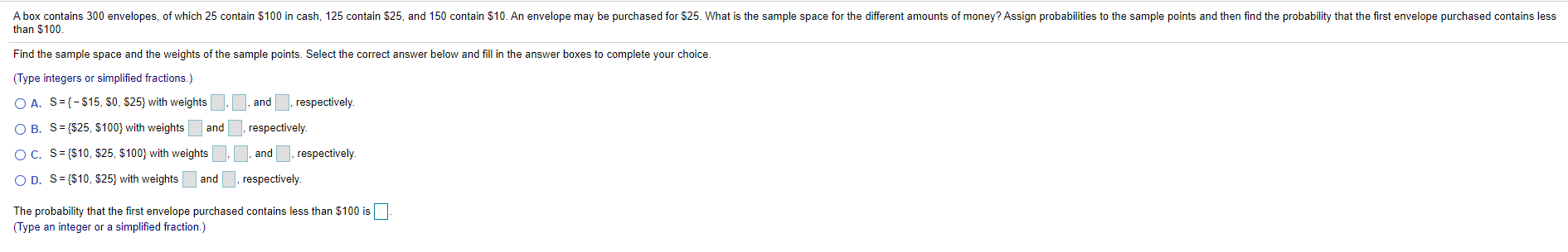 Solved A box contains 300 envelopes, of which 25 contain | Chegg.com