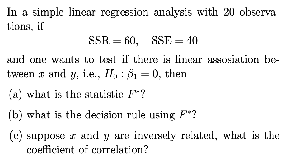 Solved In a simple linear regression analysis with 20 | Chegg.com