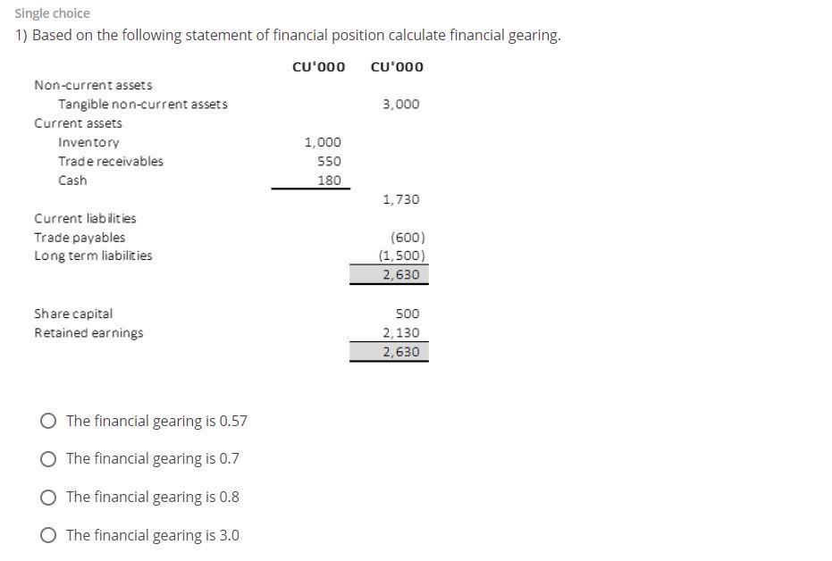 Solved Single choice 1) Based on the following statement of | Chegg.com