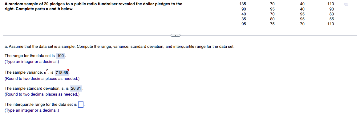 Solved I just need to get the interquartile range thanks | Chegg.com