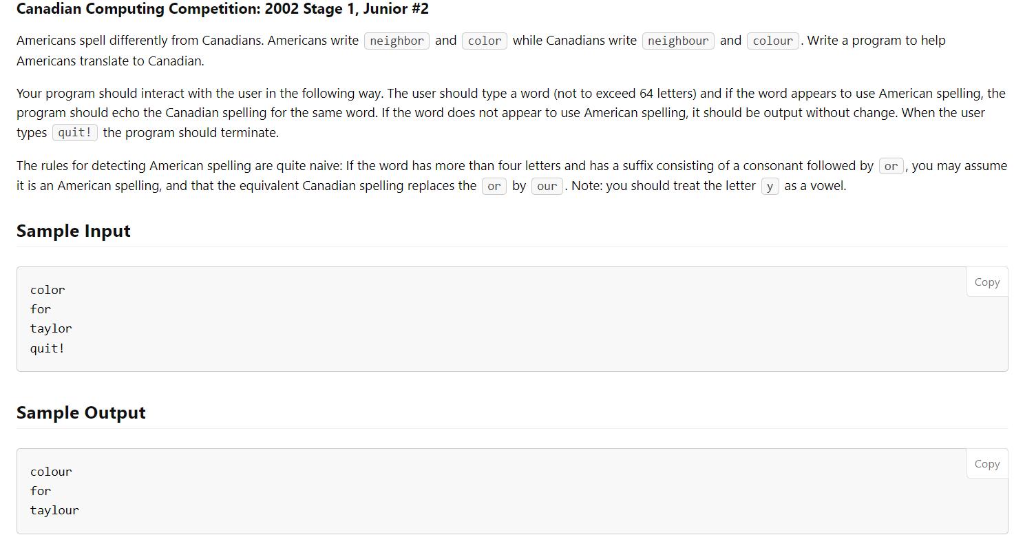 Solved Americans translate to Canadian. Your program should | Chegg.com