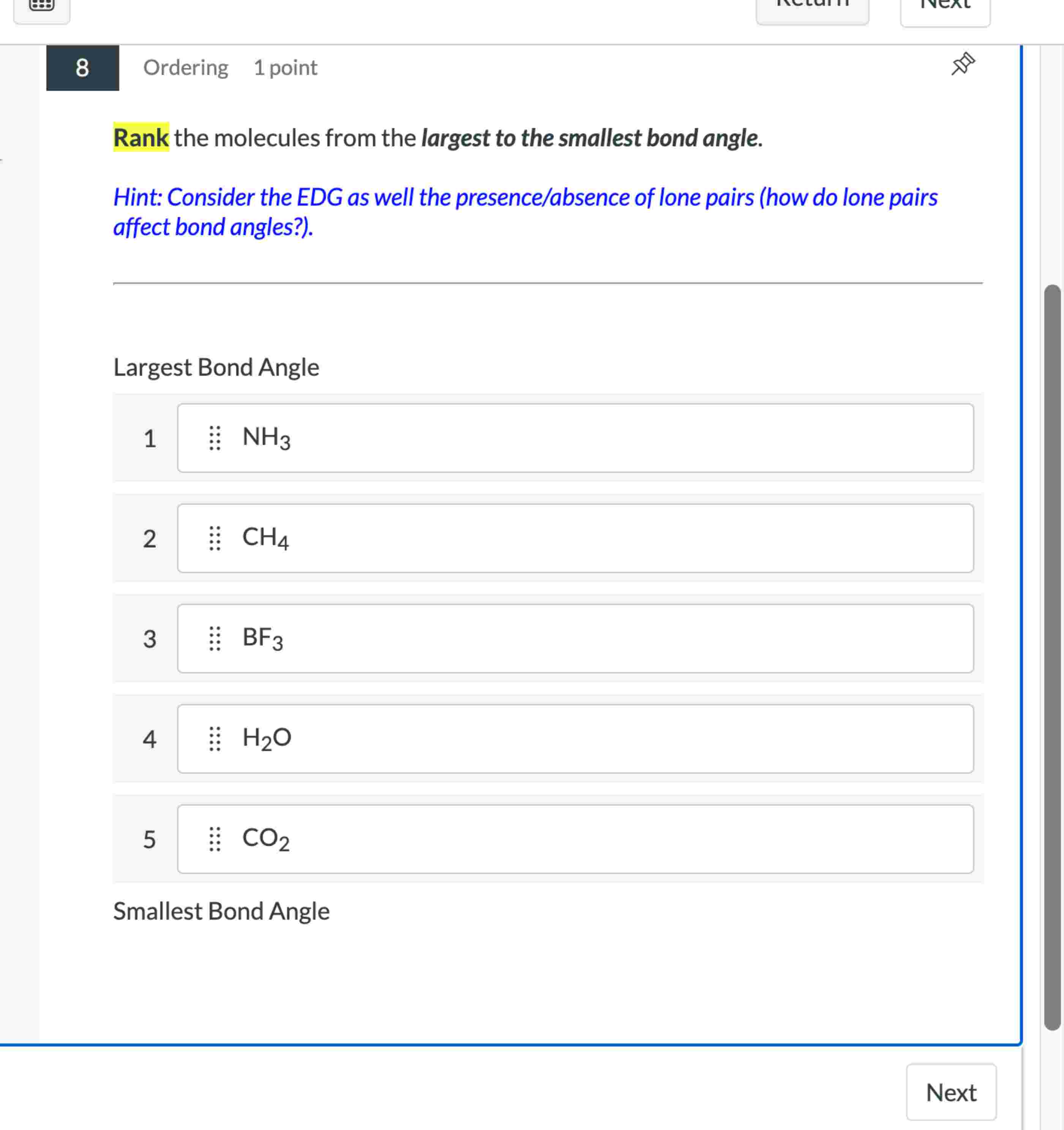 Solved Rank the molecules from the largest to the smallest | Chegg.com