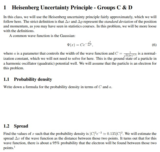 Solved 1 Heisenberg Uncertainty Principle - Groups C & D In | Chegg.com