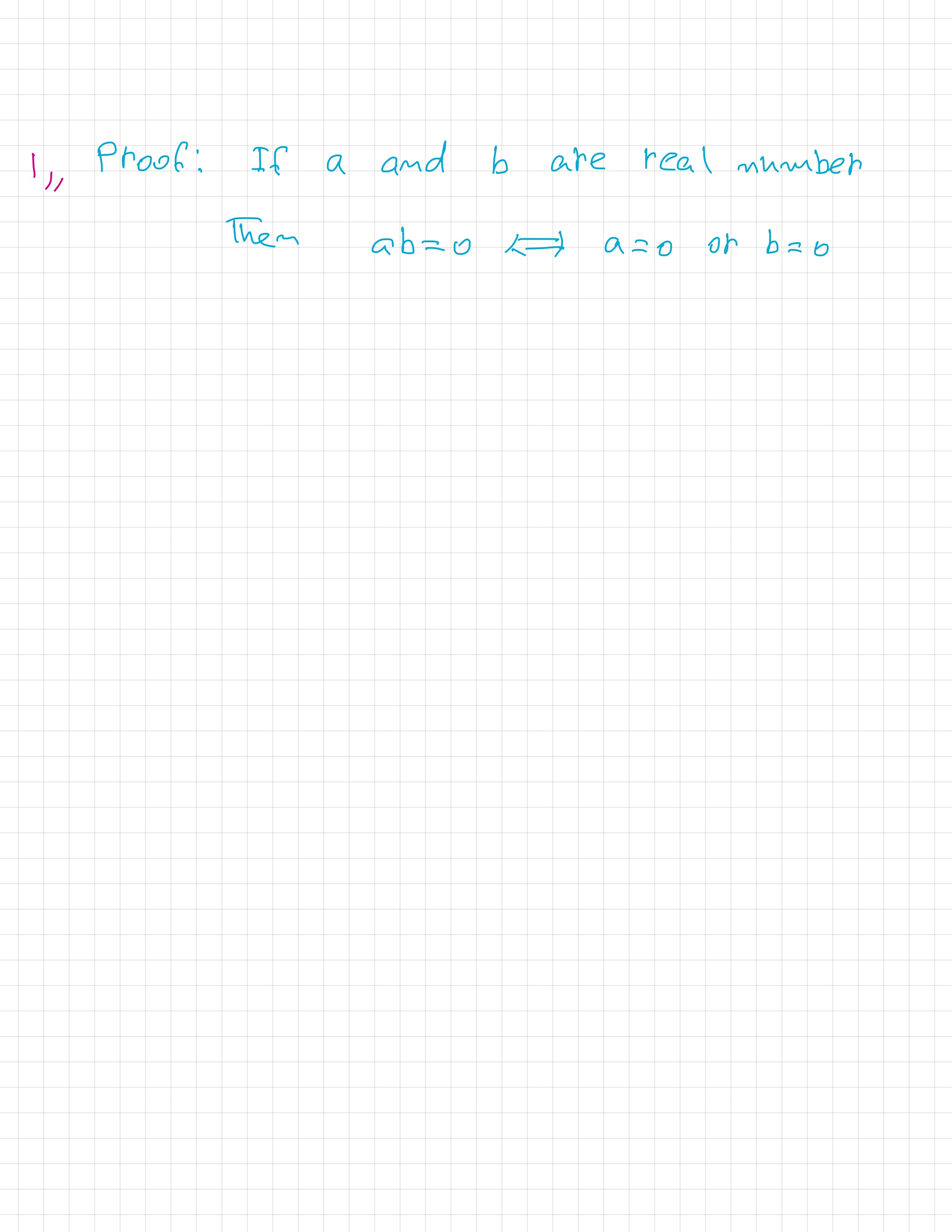 Solved 1, Proof: If a and b are real number Then ab=0⇔a=0 or | Chegg.com
